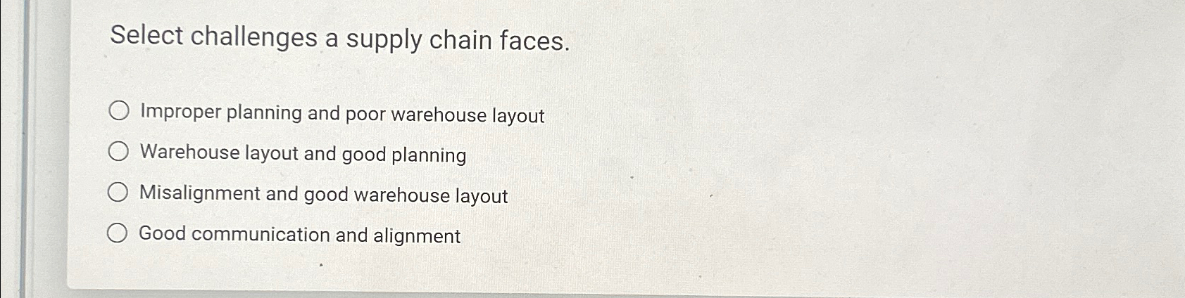 Solved Select challenges a supply chain faces.Improper | Chegg.com