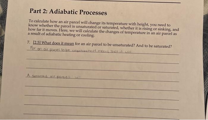 Solved Part 2: Adiabatic Processes To calculate how an air | Chegg.com