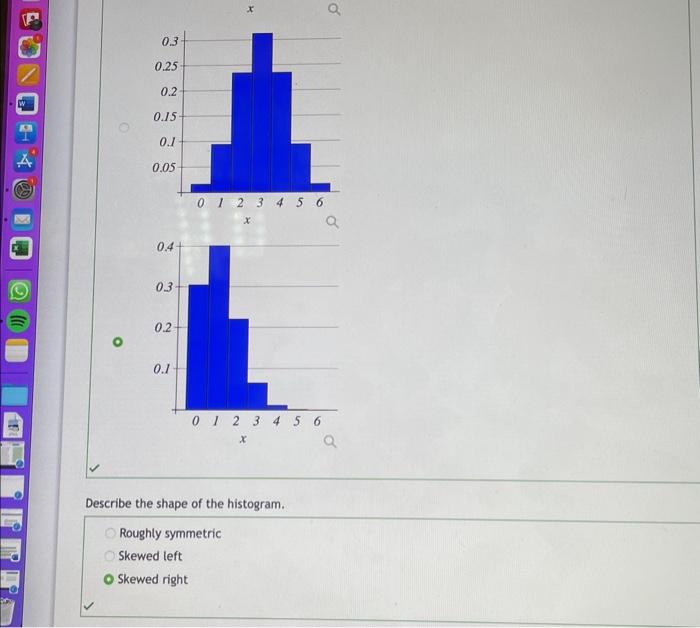 Solved Select the correct histogram.Describe the shape of | Chegg.com