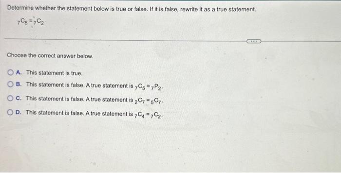 Solved Determine whether the statement below is true or | Chegg.com