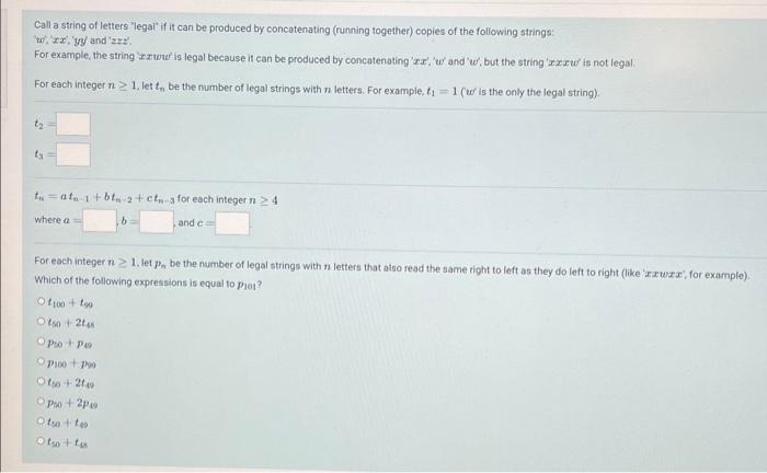 Solved Call a string of letters legal' if it can be produced | Chegg.com
