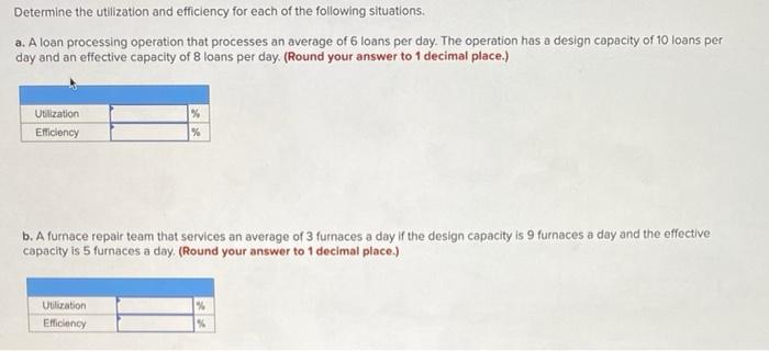 Solved Determine the utilization and efficiency for each of | Chegg.com