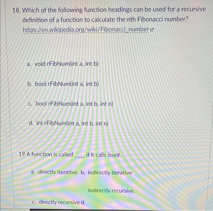 Solved 18. Which of the following function headings can be | Chegg.com