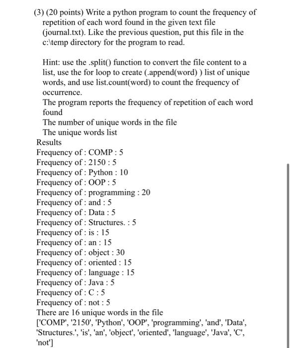Solved (3) (20 points) Write a python program to count the | Chegg.com Solved (3) (20 points) Write a python program to count the | Chegg.com