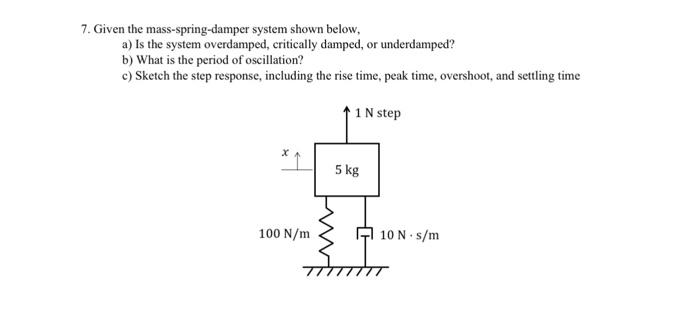 [Solved]: 7. Given the mass-spring-damper system shown belo