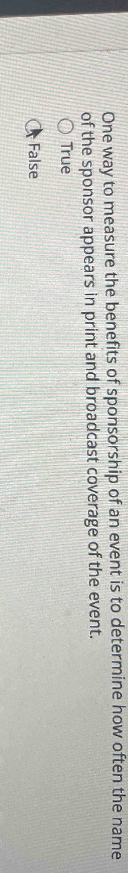 Solved One way to measure the benefits of sponsorship of an | Chegg.com