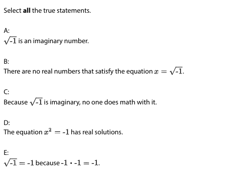 Solved Select all the true statements.A:-12 ﻿is an imaginary | Chegg.com
