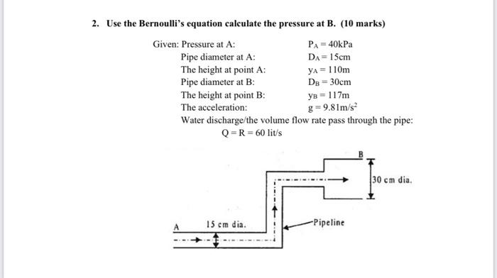 2. Use the Bernoulli's equation calculate the | Chegg.com