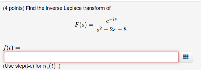 Solved (4 ﻿points) ﻿Find the inverse Laplace transform | Chegg.com