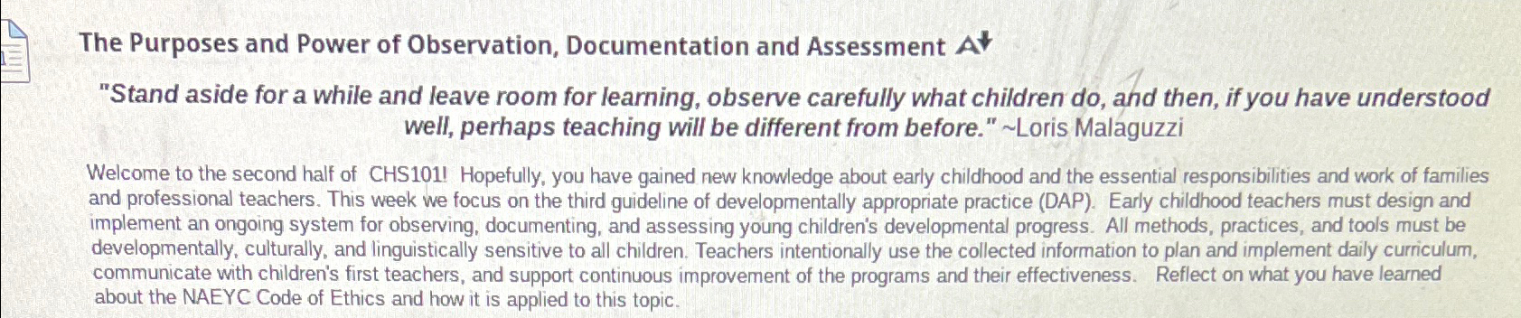 Solved The Purposes and Power of Observation, Documentation | Chegg.com