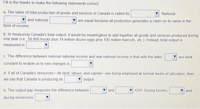 Solved Fill in the blanks to make the following statements | Chegg.com