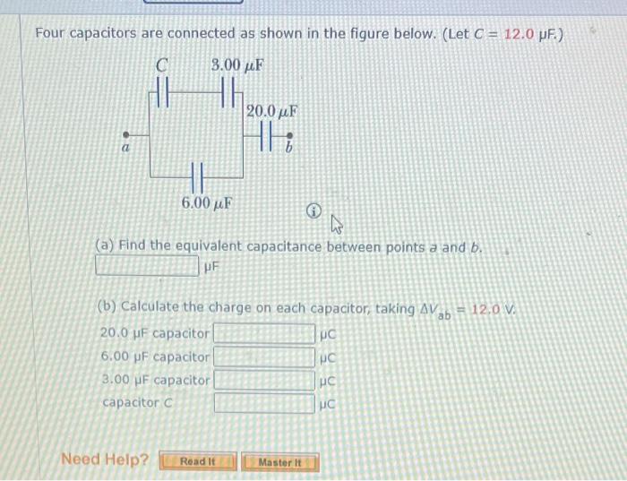 [Solved]: Four capacitors are connected as shown in the fig