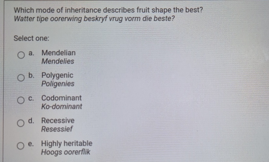 Solved Which mode of inheritance describes fruit shape the | Chegg.com