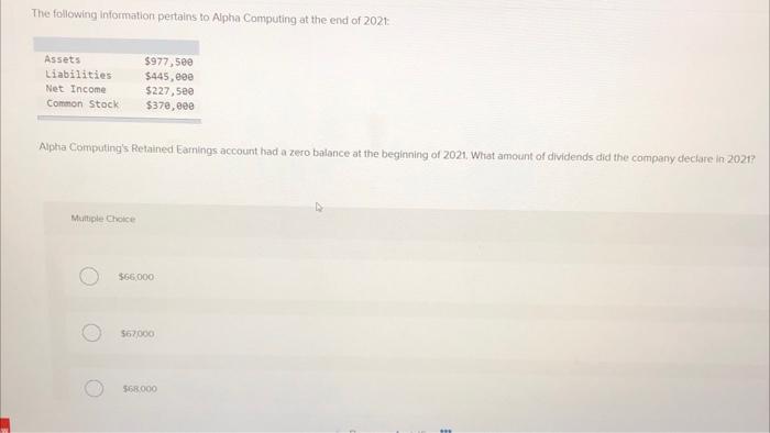 Solved The following information pertains to Alpha Computing | Chegg.com