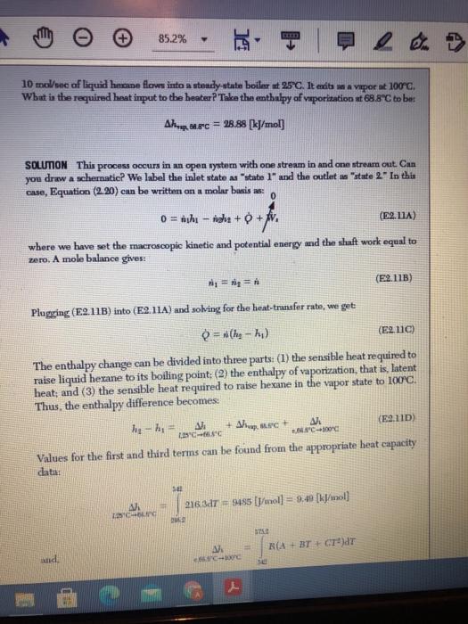 Solved 10 mol/sec of liquid hexane flows into a steady state | Chegg.com