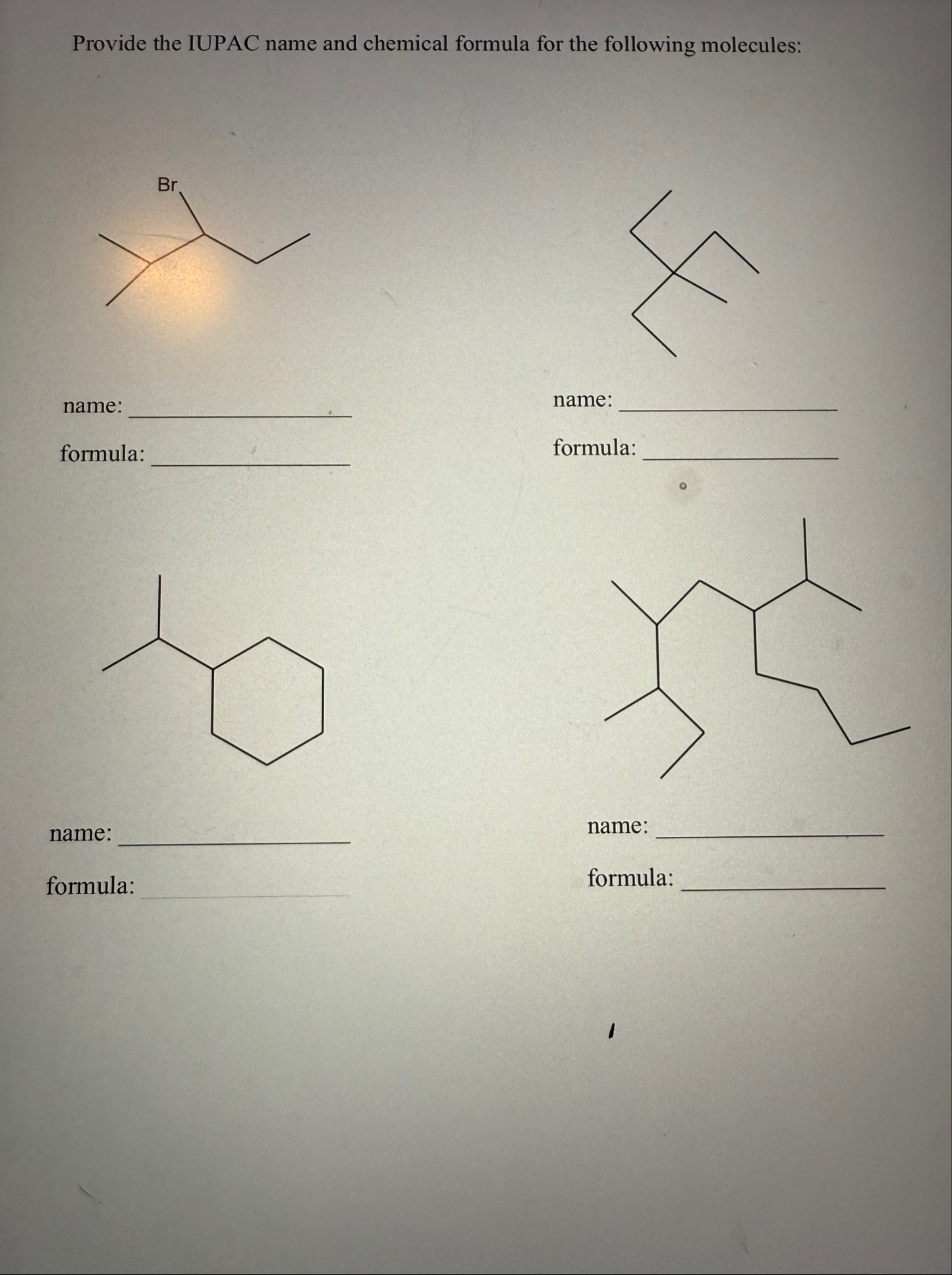 Provide the IUPAC name and chemical formula for the | Chegg.com