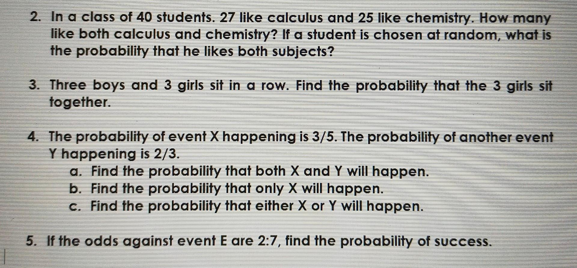 Solved 2. In a class of 40 students. 27 like calculus and 25 | Chegg.com