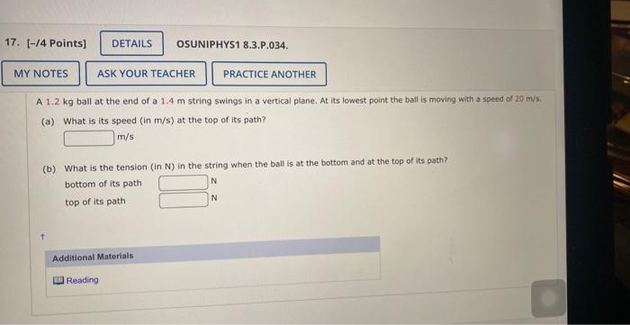 Solved A 1.2 kg ball at the end of a 1.4 m string swings in | Chegg.com