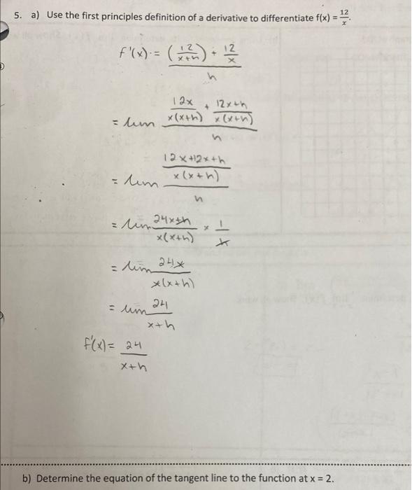 Solved 5. a) Use the first principles definition of a | Chegg.com