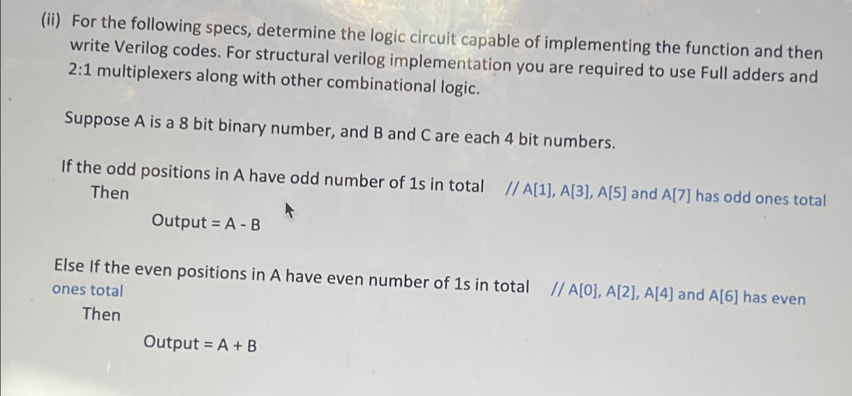 Solved (ii) ﻿For the following specs, determine the logic | Chegg.com