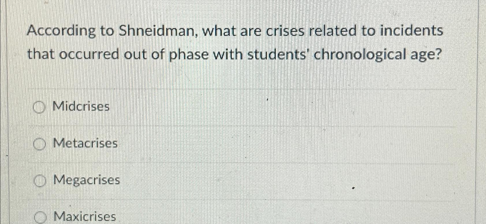 Solved According to Shneidman, what are crises related to | Chegg.com