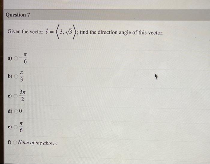 Solved Given the vector v= 3,3 ; find the direction angle of | Chegg.com