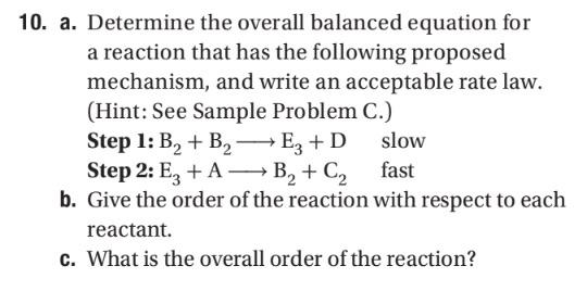 Solved 10. a. Determine the overall balanced equation for a | Chegg.com
