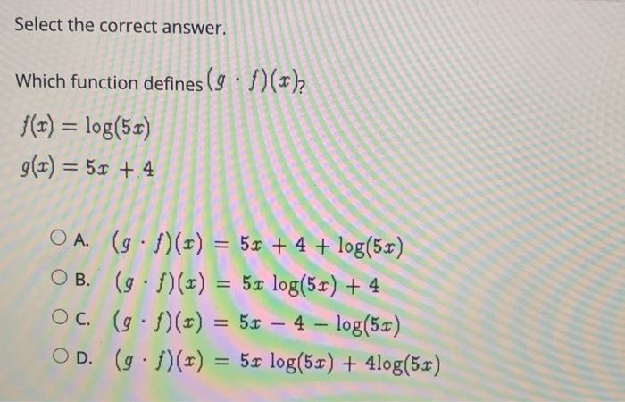 Solved Select the correct answer. Which function defines ( | Chegg.com