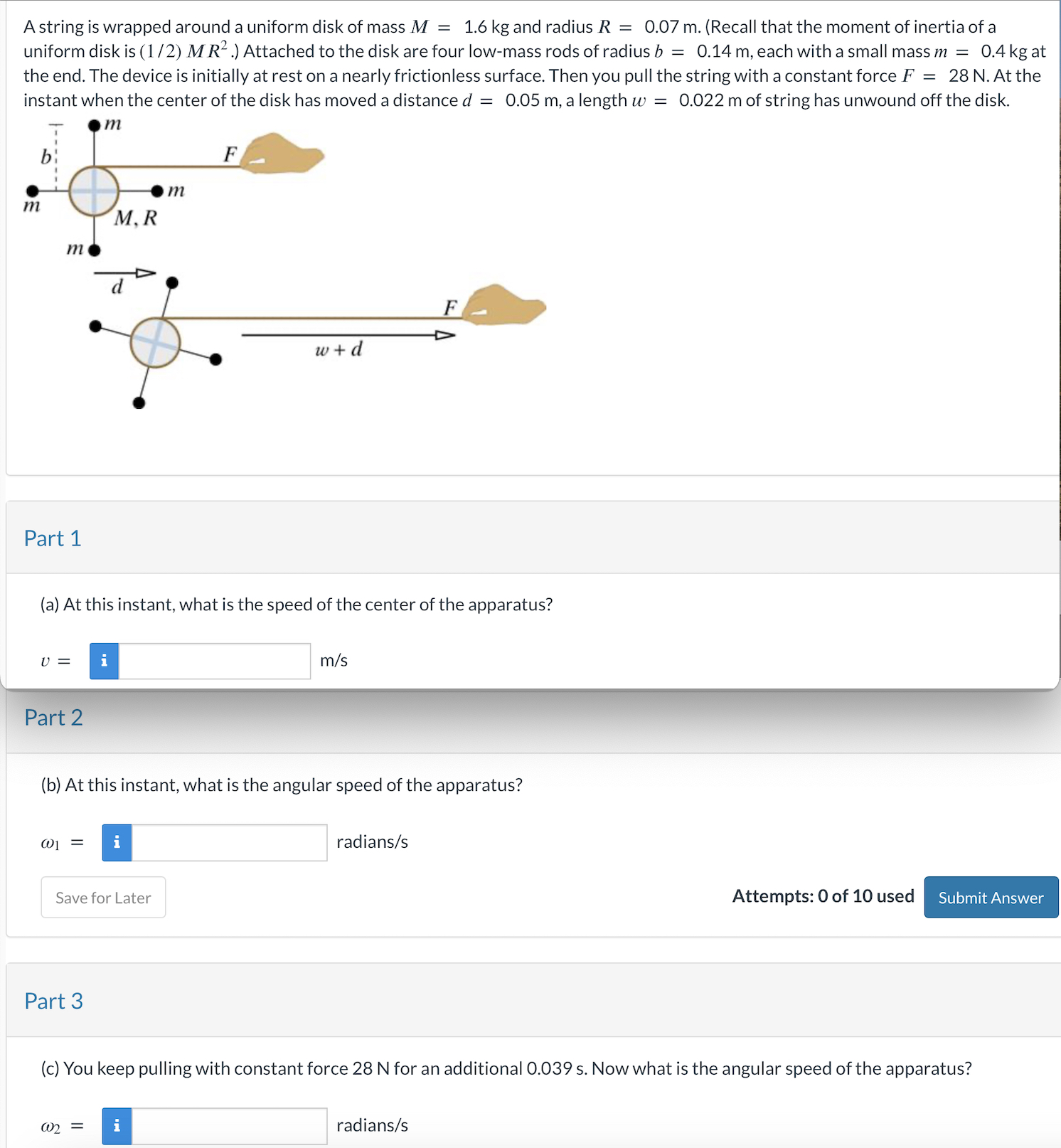 Solved A string is wrapped around a uniform disk of mass | Chegg.com