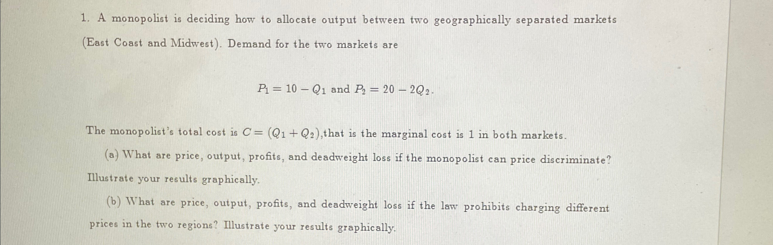 Solved A monopolist is deciding how to allocate output | Chegg.com