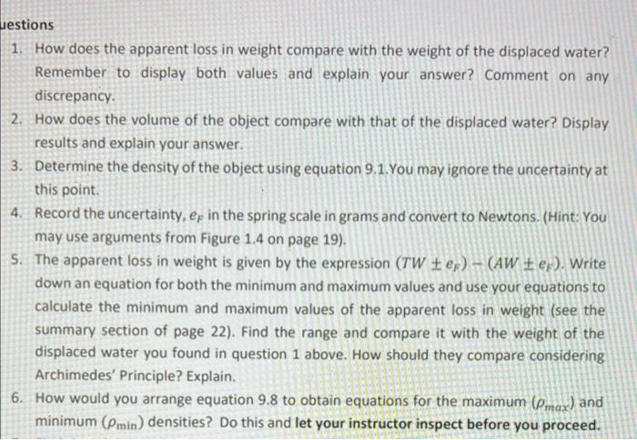Solved 1. How does the apparent loss in weight compare with | Chegg.com