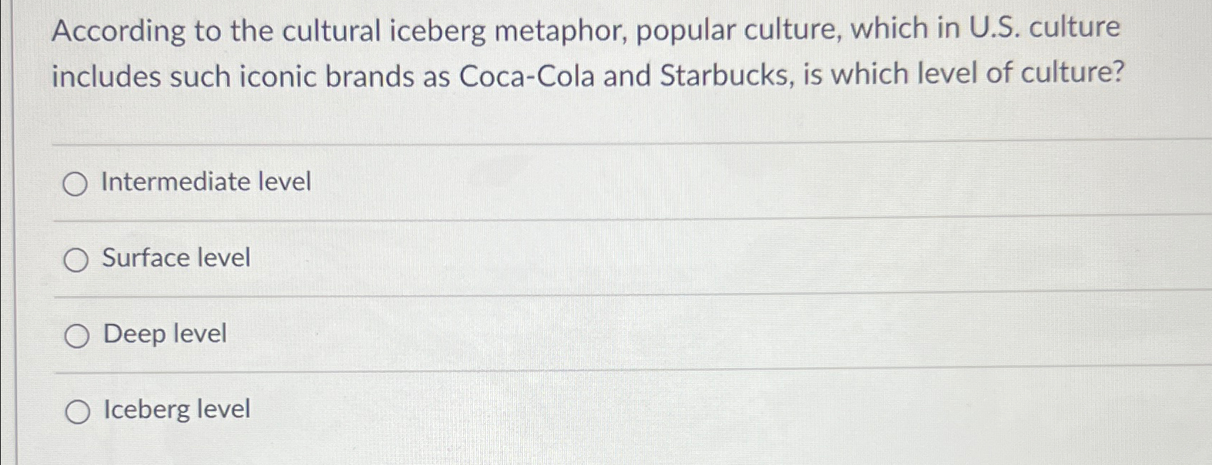 Solved According to the cultural iceberg metaphor, popular | Chegg.com