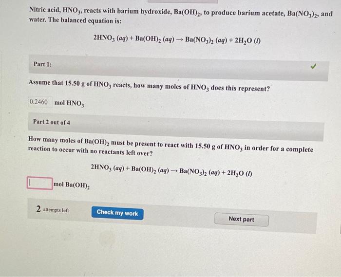 Solved Nitric acid, HNO3, reacts with barium hydroxide, | Chegg.com
