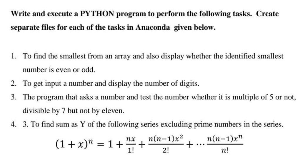 Solved Write and execute a PYTHON program to perform the | Chegg.com