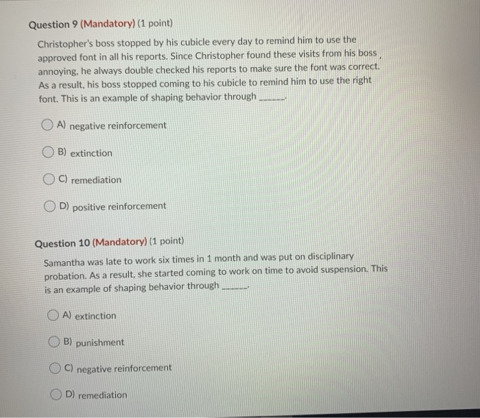 Solved Question 9 (Mandatory) (1 point) Christopher's boss | Chegg.com