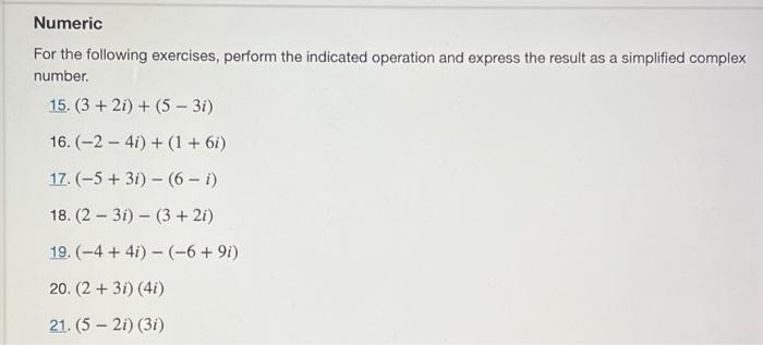 Solved Numeric For the following exercises, perform the | Chegg.com