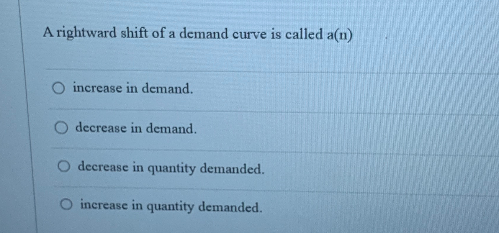 Solved A rightward shift of a demand curve is called | Chegg.com