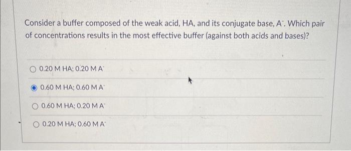 Solved Consider a buffer composed of the weak acid, HA, and | Chegg.com