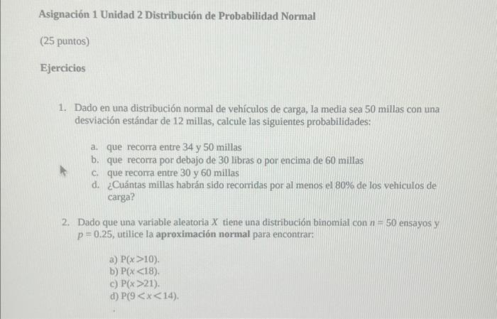 Solved Asignación 1 Unidad 2 Distribución de Probabilidad | Chegg.com