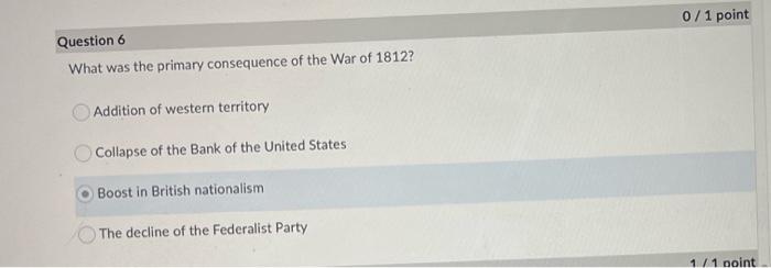 0/1 point Question 6 What was the primary consequence | Chegg.com