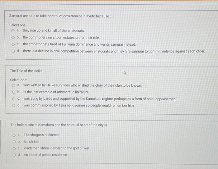 Samurai are able to take control of government in | Chegg.com