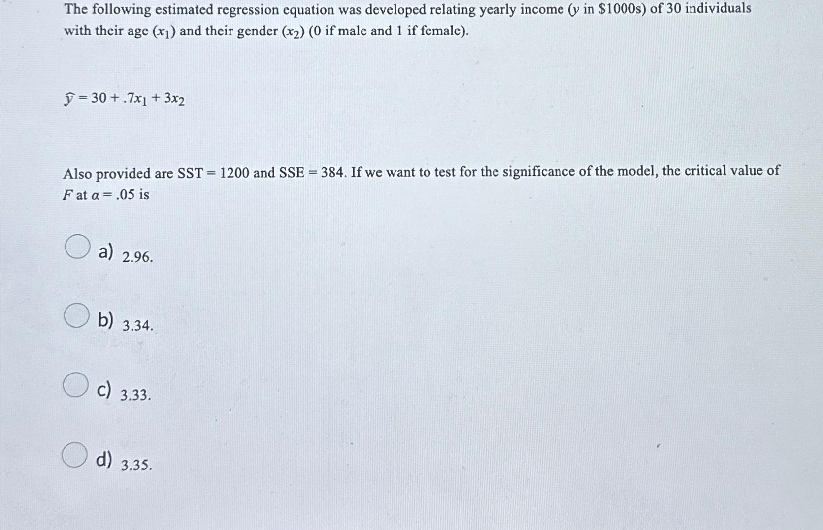 Solved The following estimated regression equation was | Chegg.com