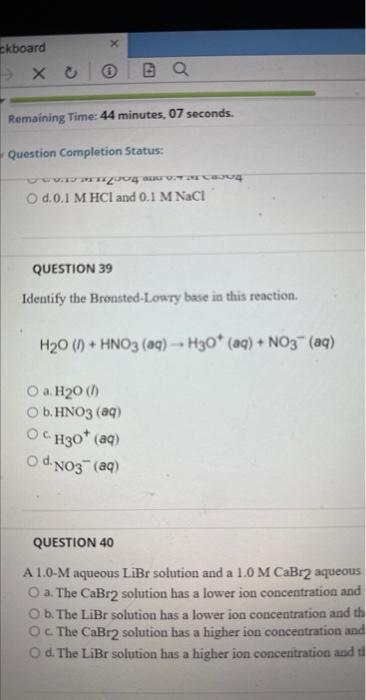 Solved Question Completion Status: d. 0.1MHCl and 0.1MNaCl | Chegg.com