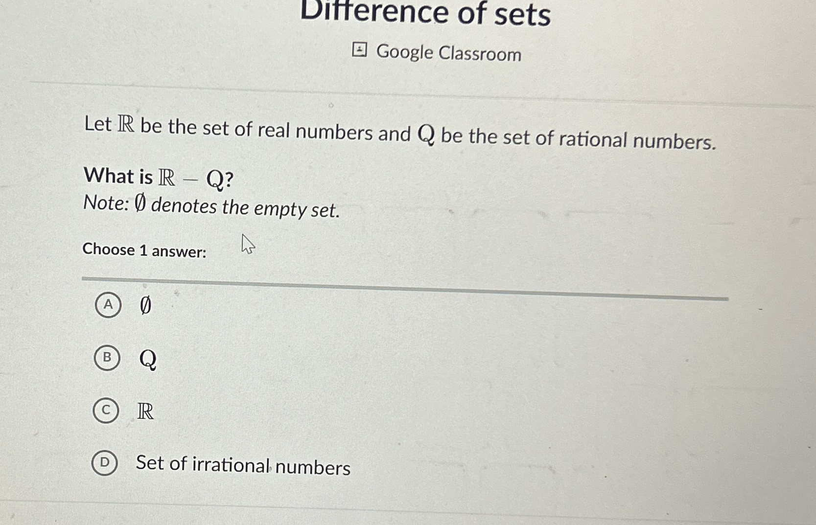 Solved Difference of setsGoogle ClassroomLet R ﻿be the set | Chegg.com