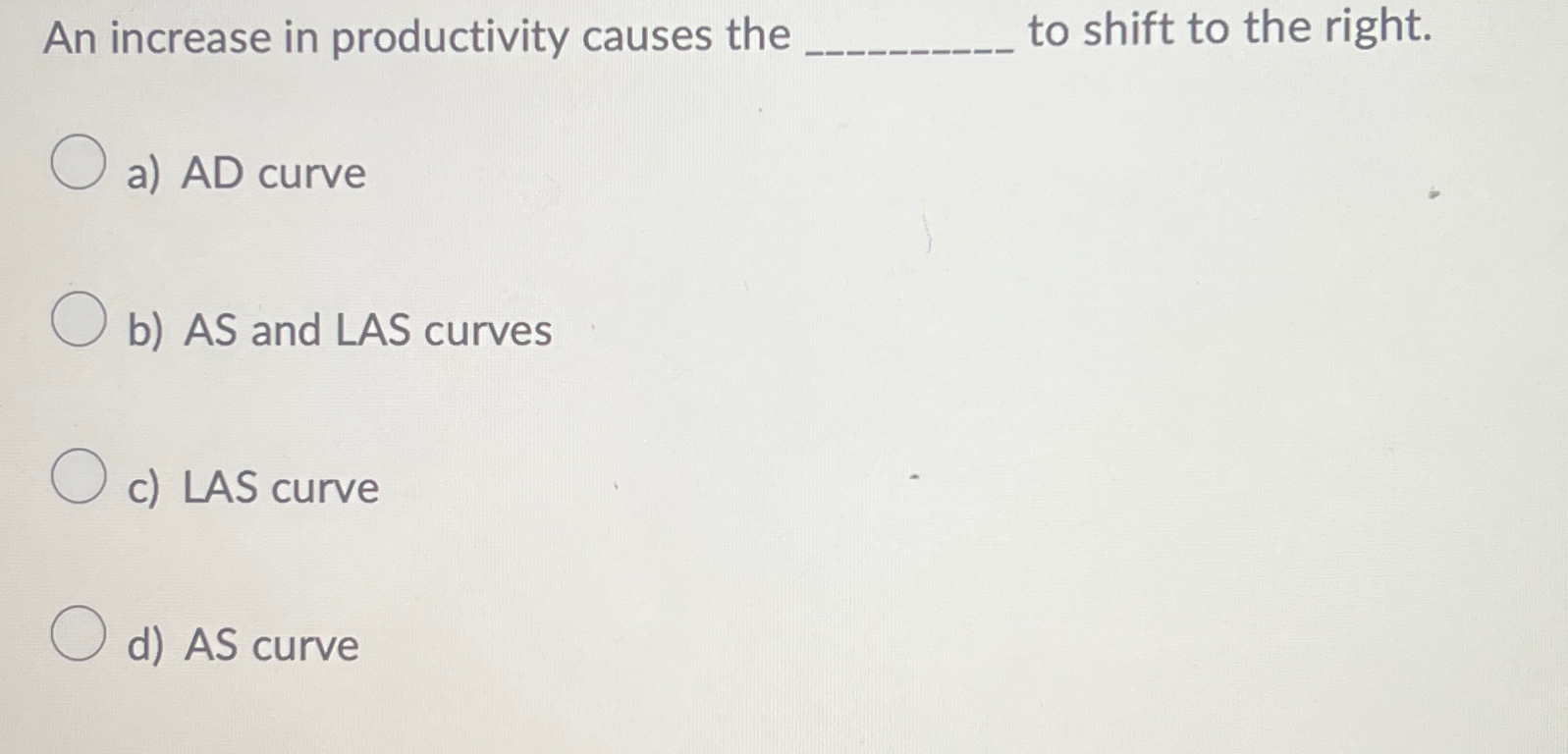 Solved An increase in productivity causes the ﻿to shift to | Chegg.com