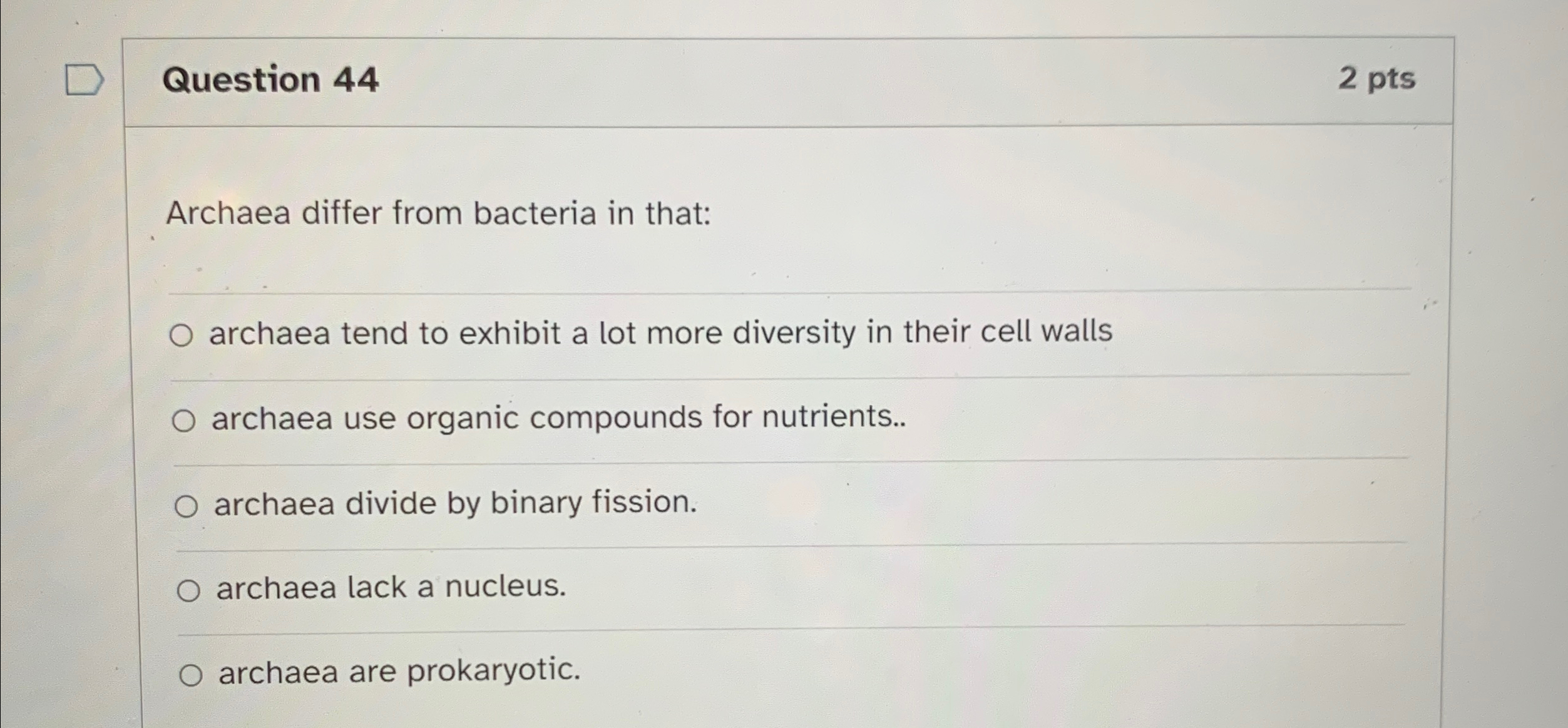 Solved Question 442 ﻿ptsArchaea differ from bacteria in | Chegg.com