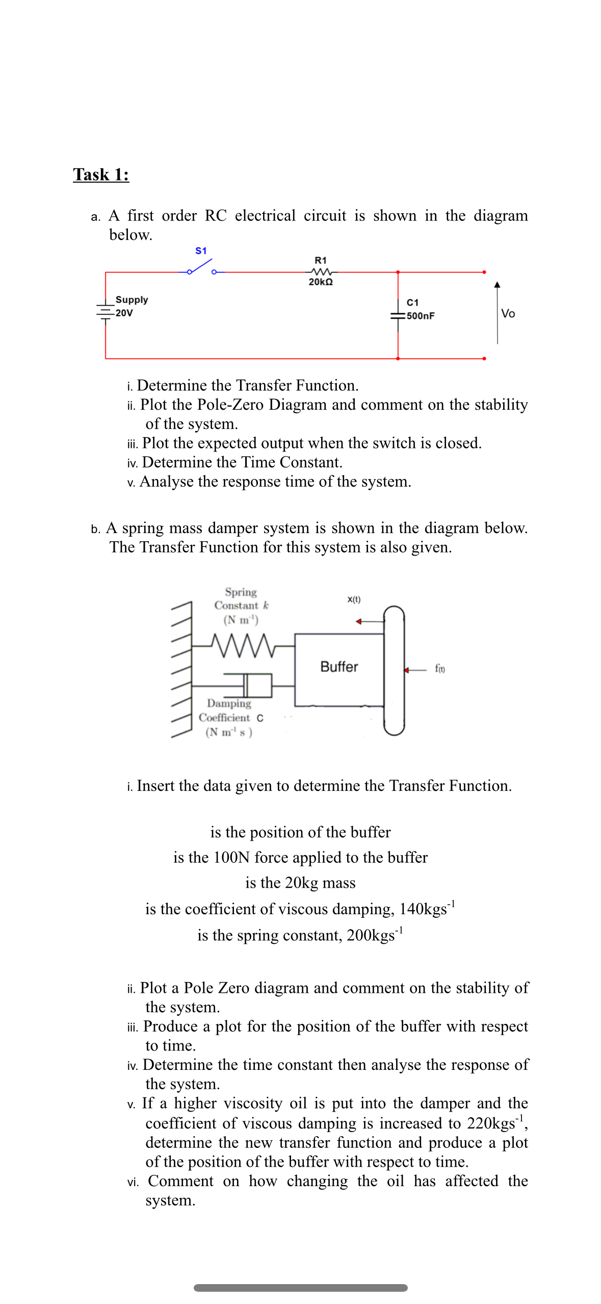 Solved Task 1 A ﻿a First Order Rc ﻿electrical Circuit Is