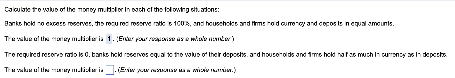 Solved Calculate the value of the money multiplier in each | Chegg.com