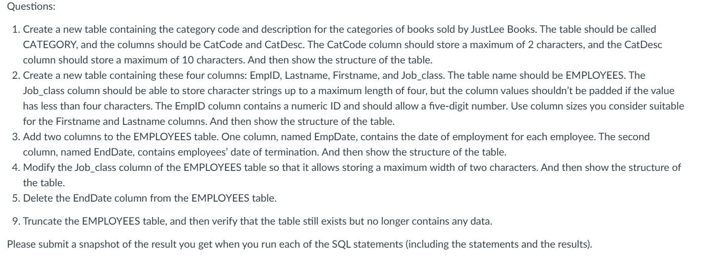 Solved Questions: 1. ﻿Create a new table containing the | Chegg.com