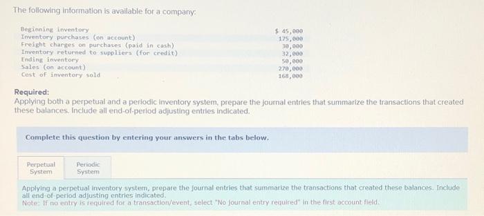 Solved Applying a perpetual inventory system, prepare the | Chegg.com